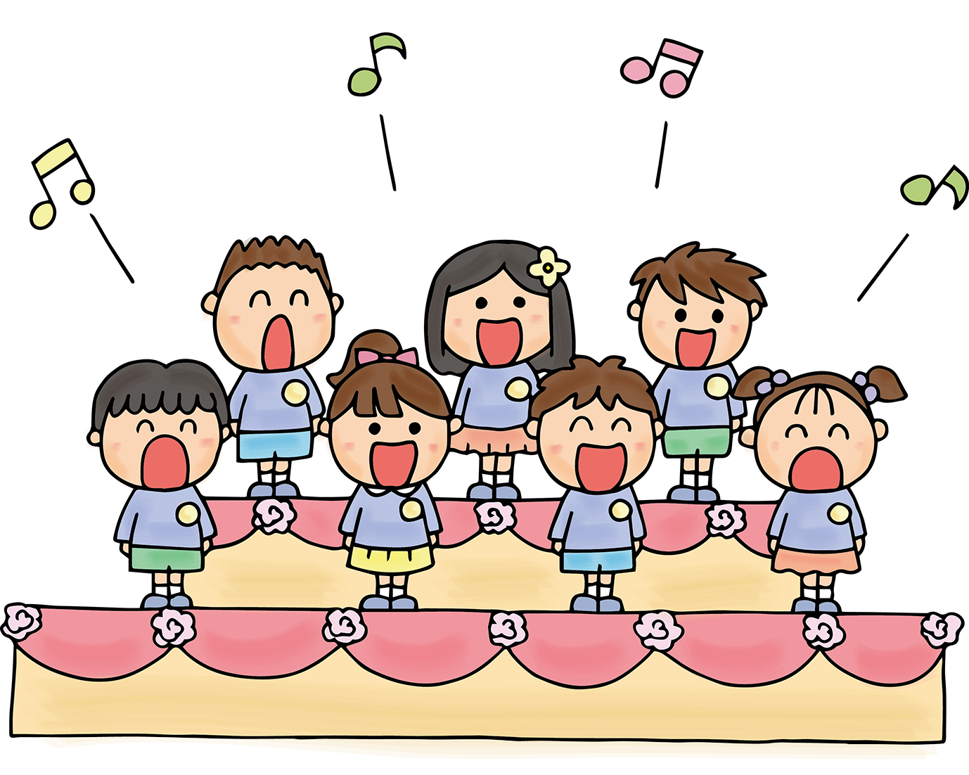 「発表会で歌う子供たち」のフリーイラスト | イラストわくわくBOX