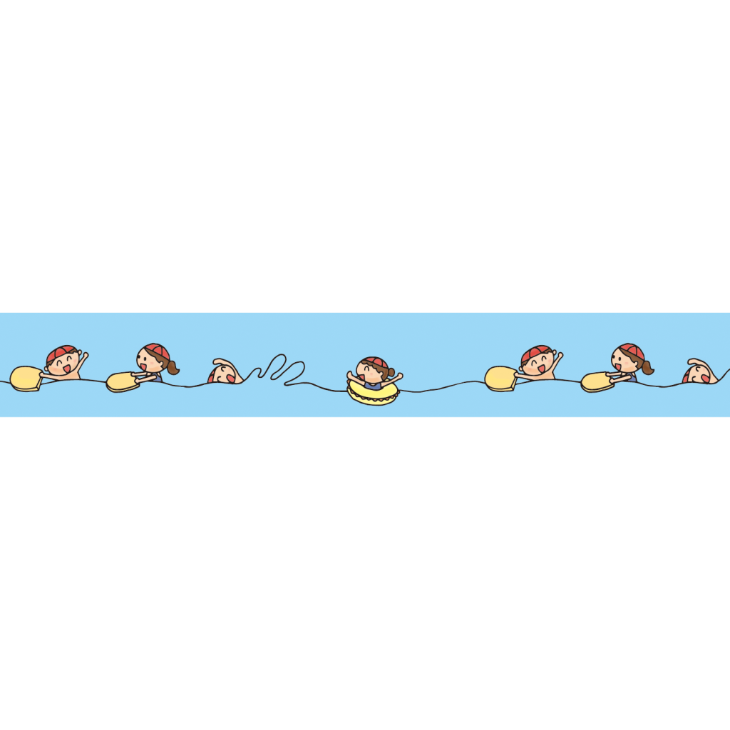「プールで泳ぐ子供たち・プール（上ライン）」の罫線・飾り罫フリーイラスト イラストわくわくbox