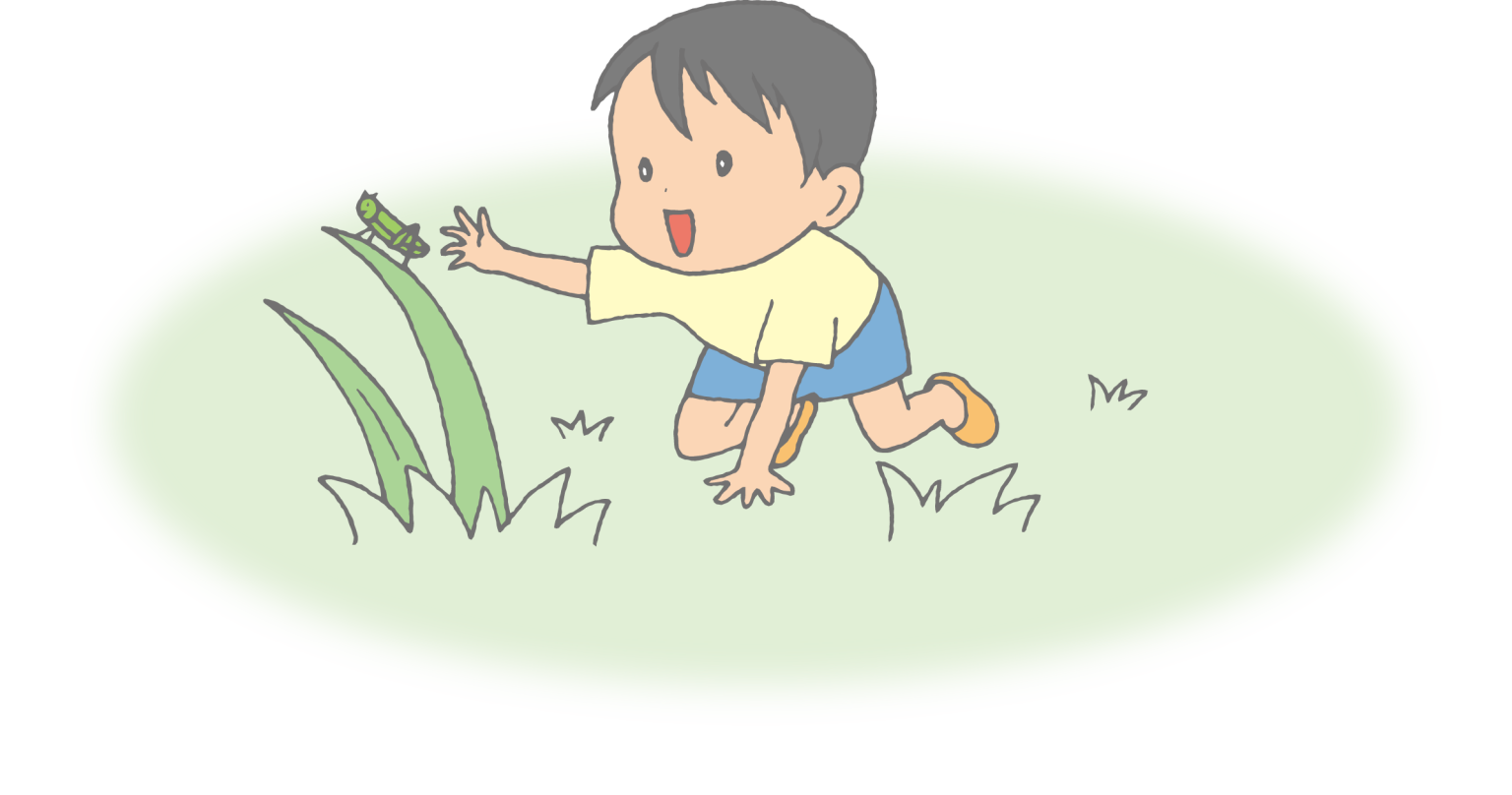 「バッタを捕まえようとする男の子」のかわいい手書きフリーイラスト | イラストわくわくBOX